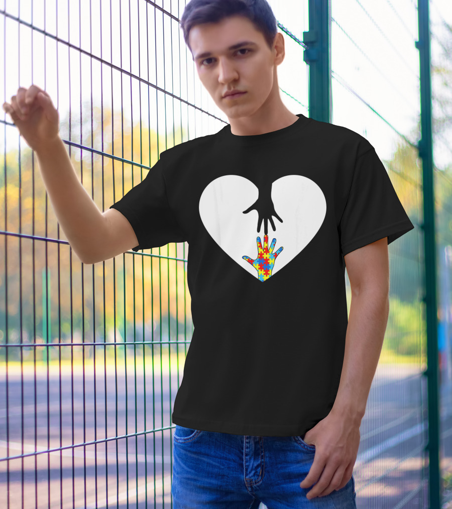 Hand Love Autism Awareness Heart Puzzle Connection T-Shirt