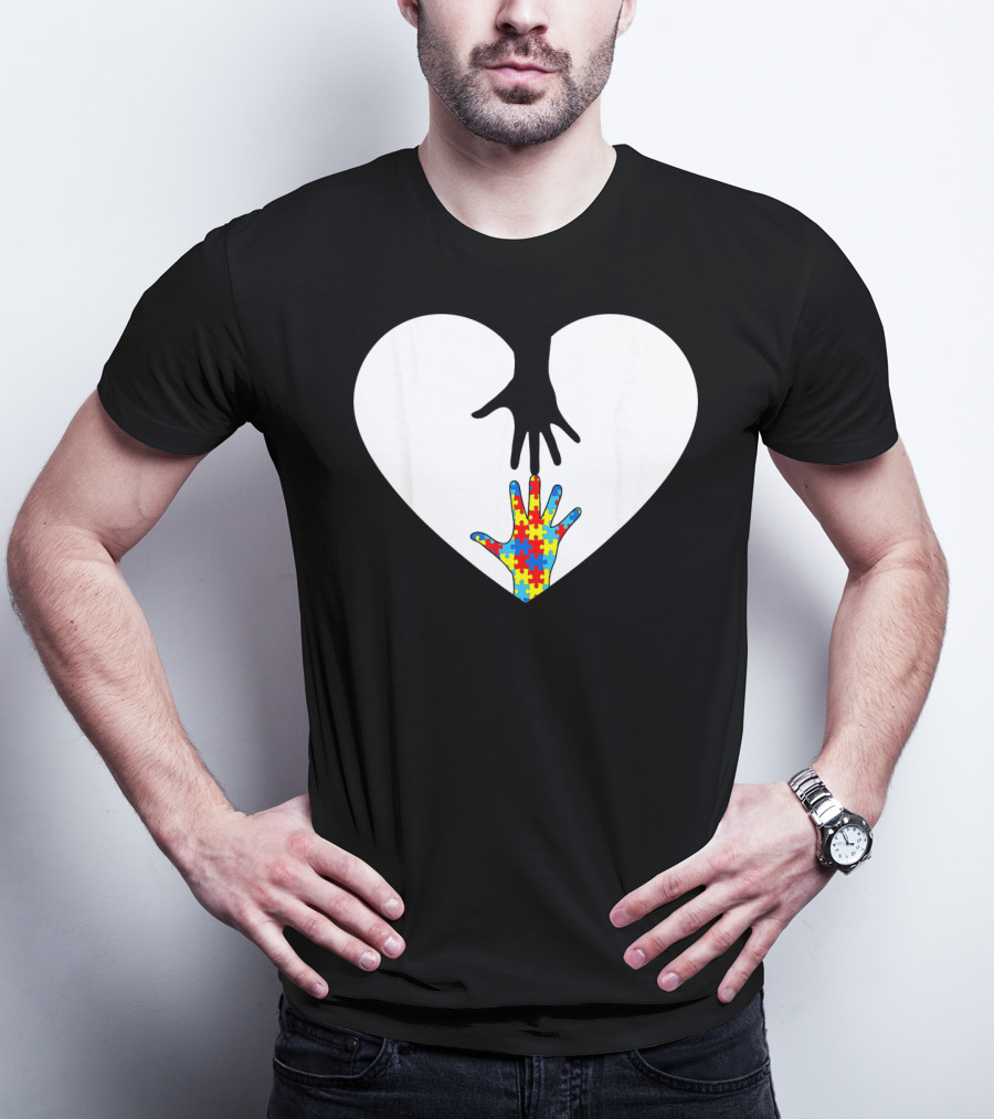 Hand Love Autism Awareness Heart Puzzle Connection T-Shirt