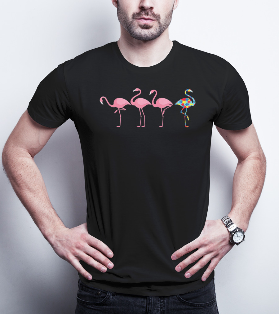 Autism Awareness Pink Flamingo Rainbow Puzzle T-Shirt