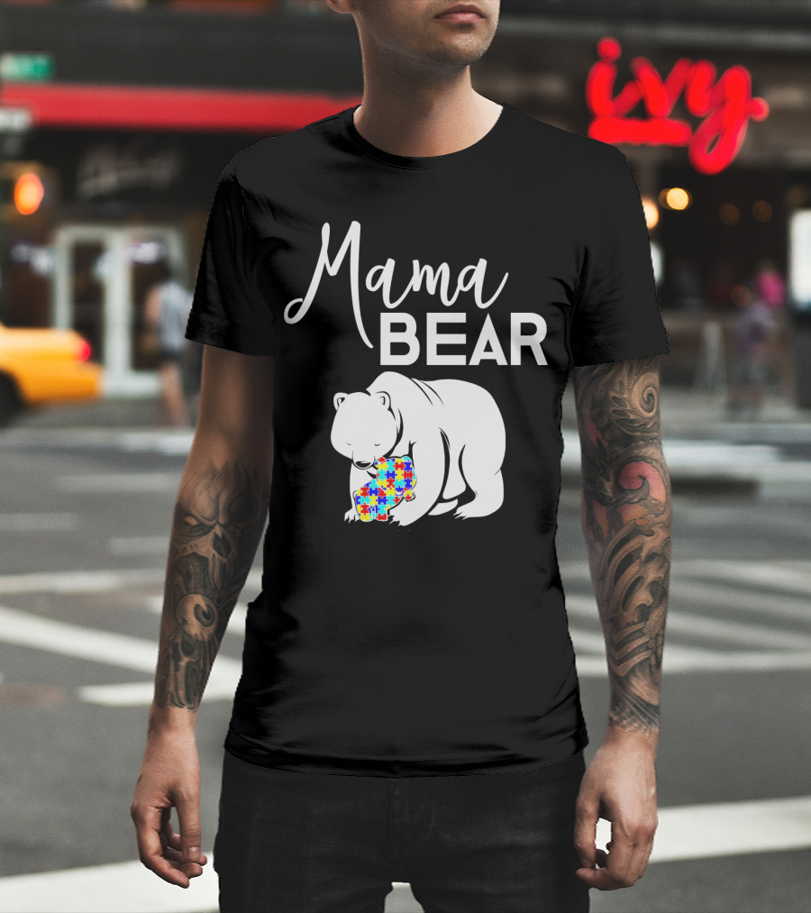 Mama Bear Autism Puzzle Heart T-Shirt