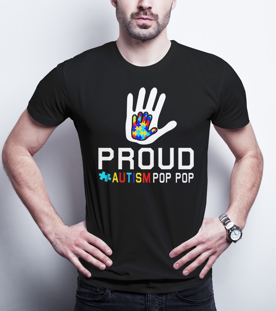 Proud Autism Pop Pop Autism Awareness Puzzle Hand T-Shirt