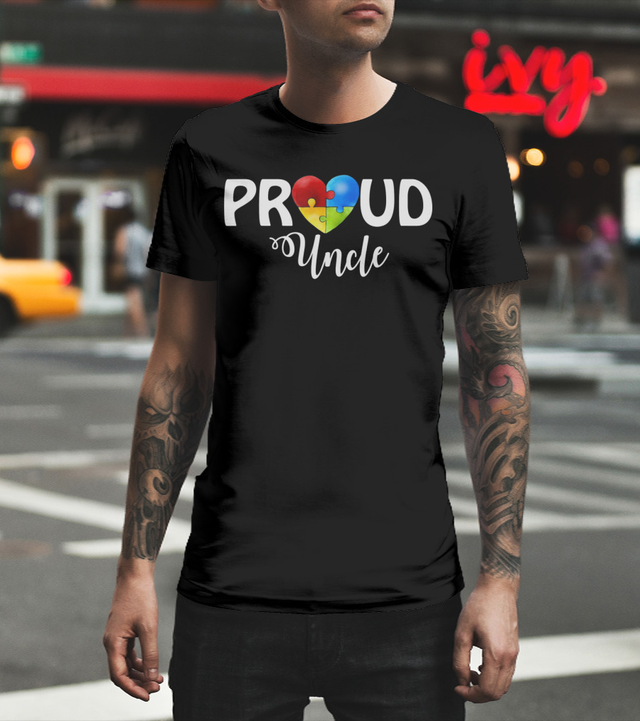 Proud Uncle Heart Puzzle Autism Awareness T-Shirt
