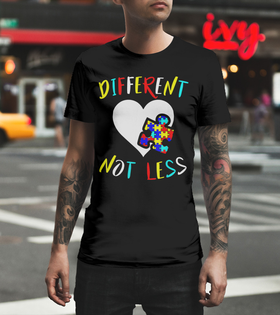 Different Not Less Autism Awareness Puzzle Heart T-Shirt