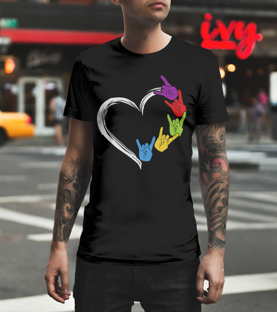 Kids Heart Love Colorful Hand Sign Language Rock T-Shirt