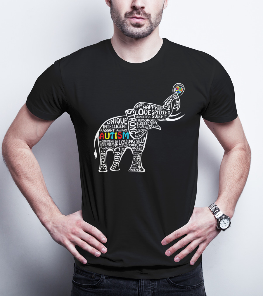 Funny Clever Autism Awareness Elephant Typography T-Shirt