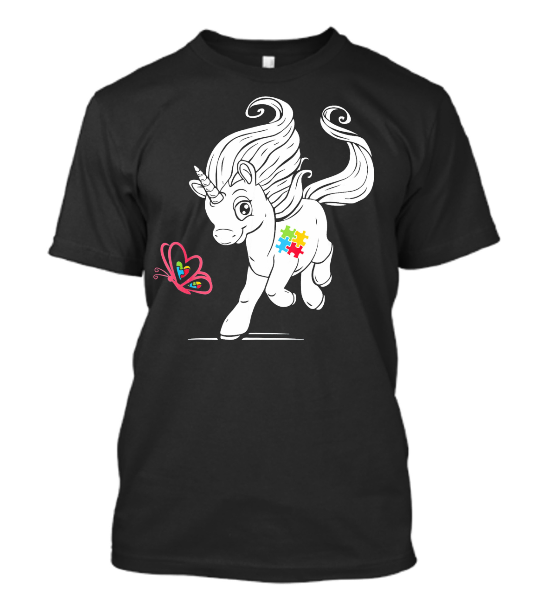 Unicorn Butterfly Autism Puzzle Awareness T-Shirt