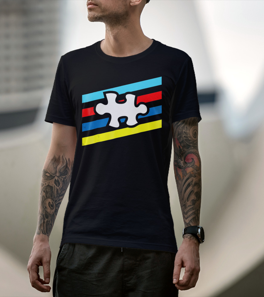 Autism Puzzle Piece Colorful Stripes T-Shirt