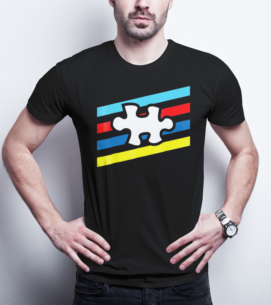 Autism Puzzle Piece Colorful Stripes T-Shirt