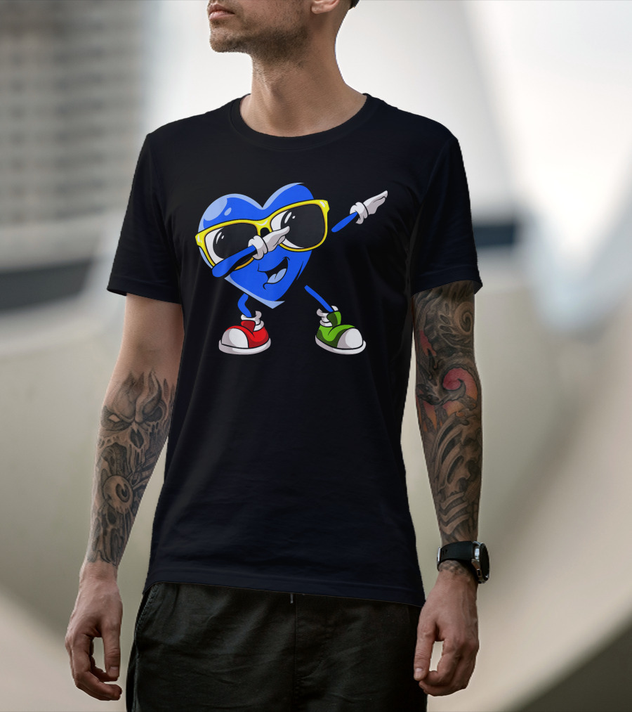 Dabbing Blue Heart Autism Awareness Month T-Shirt