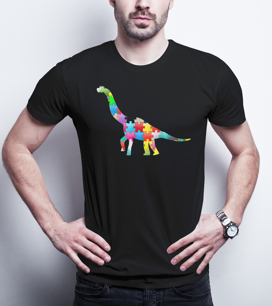 Autism Awareness Dinosaur Colorful Puzzle T-Shirt