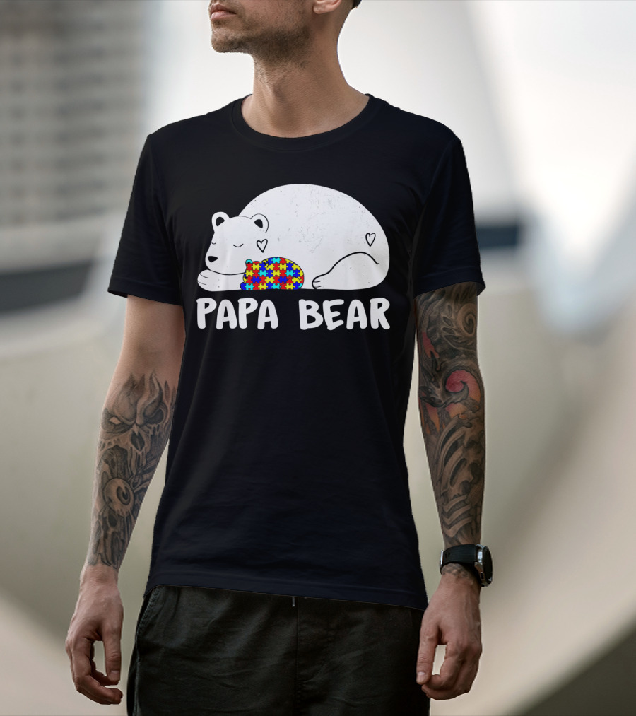 Papa Bear Autism Awareness Puzzle Heart T-Shirt