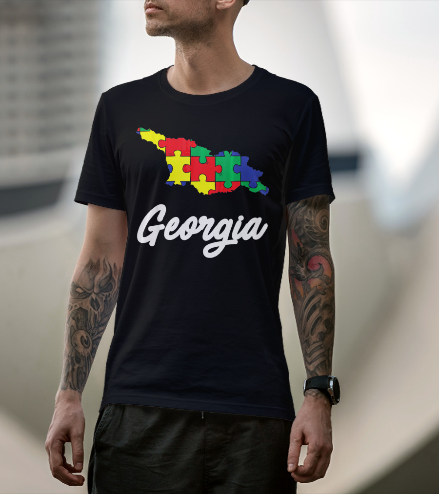 Georgia Autism Awareness Puzzle Map T-Shirt