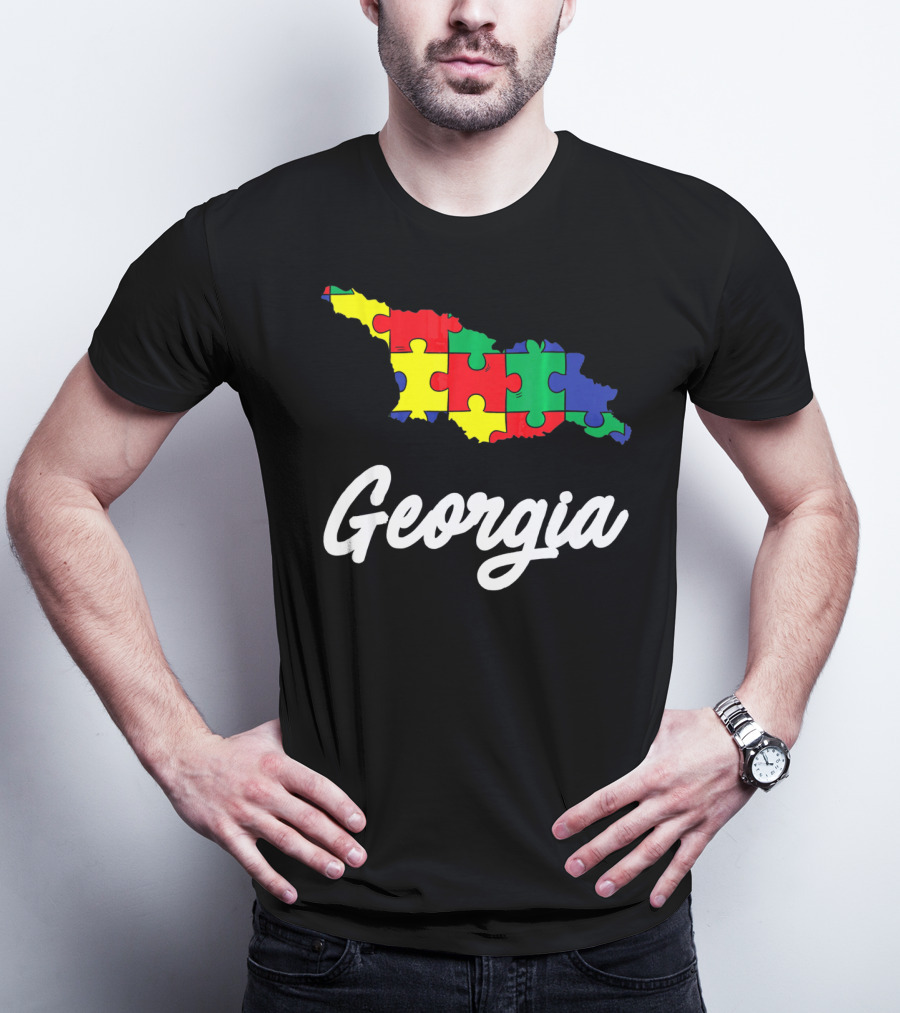 Georgia Autism Awareness Puzzle Map T-Shirt