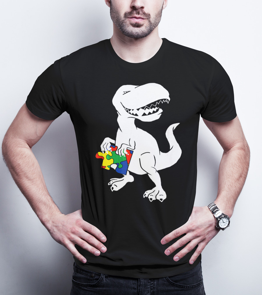 Dinosaur Holding Autism Puzzle Piece Awareness For Tyra T-Shirt