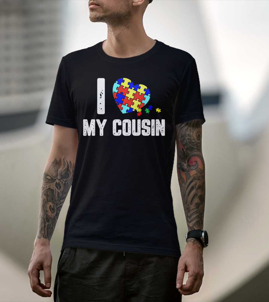 I Love My Cousin Heart Puzzle Autism Awareness T-Shirt