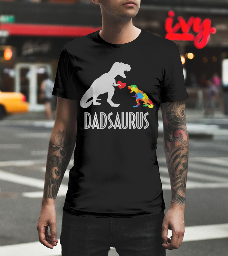 Dadsaurus Dinosaur Family Kids Autism Awareness T-Shirt