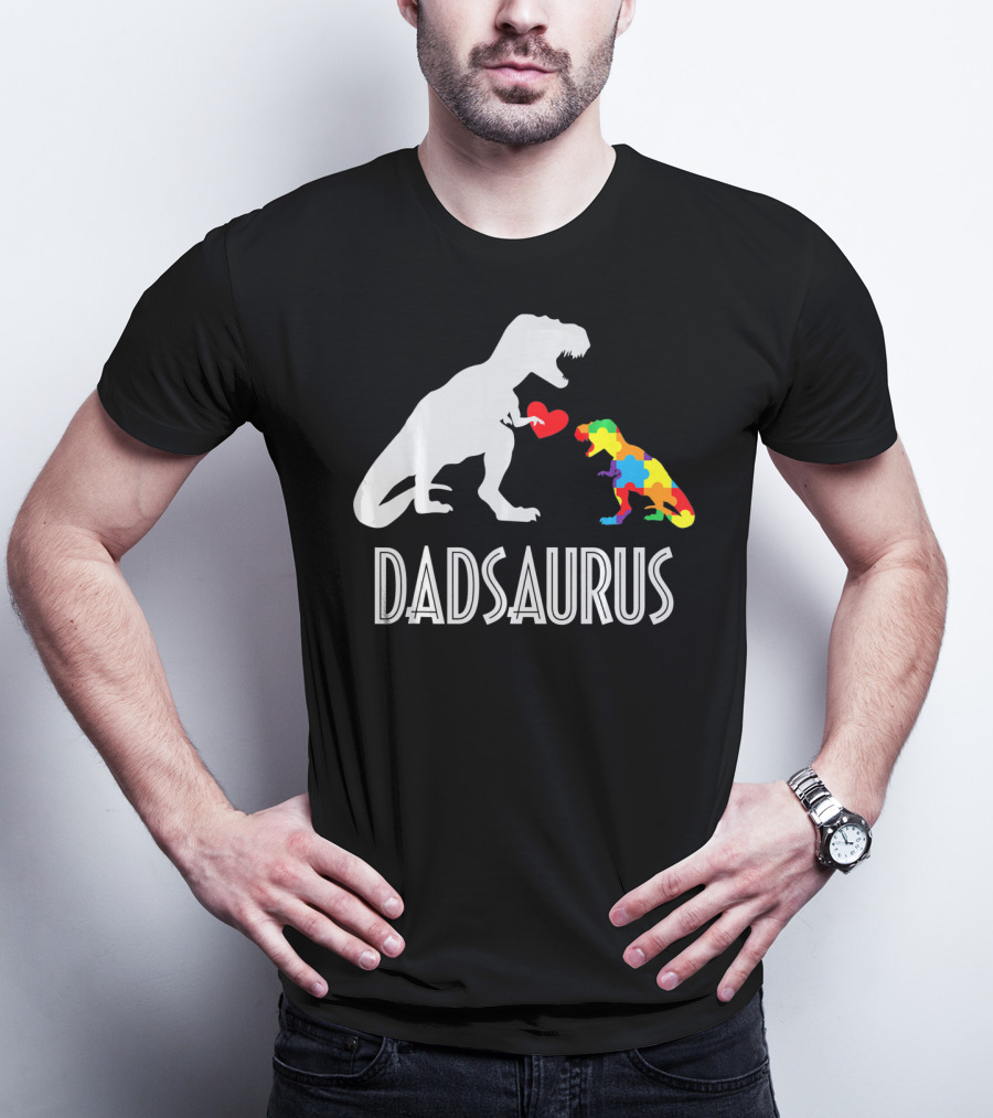 Dadsaurus Dinosaur Family Kids Autism Awareness T-Shirt