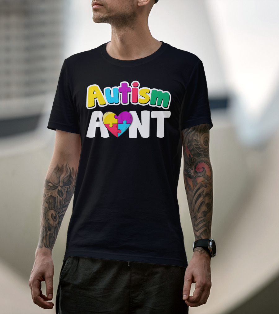 Autism Aunt Heart Puzzle Awareness T-Shirt