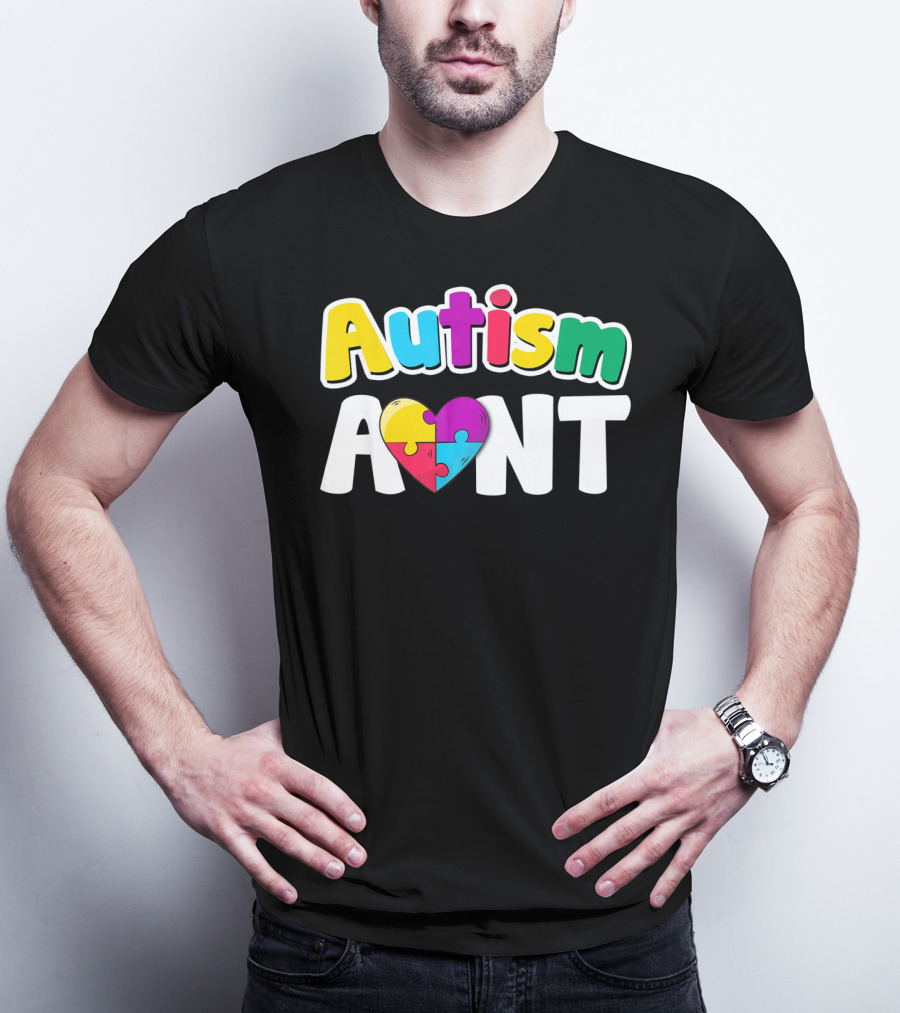Autism Aunt Heart Puzzle Awareness T-Shirt