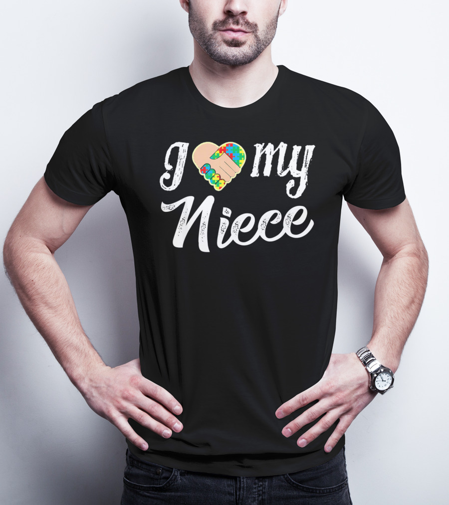 I Love My Niece Autism Puzzle Heart Fist T-Shirt