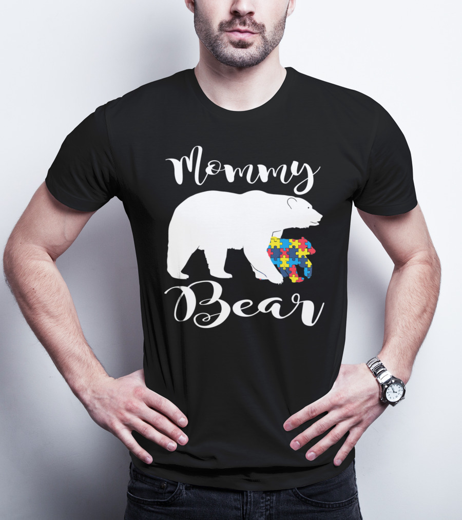 Mommy Bear Autism Puzzle Piece Family T-Shirt