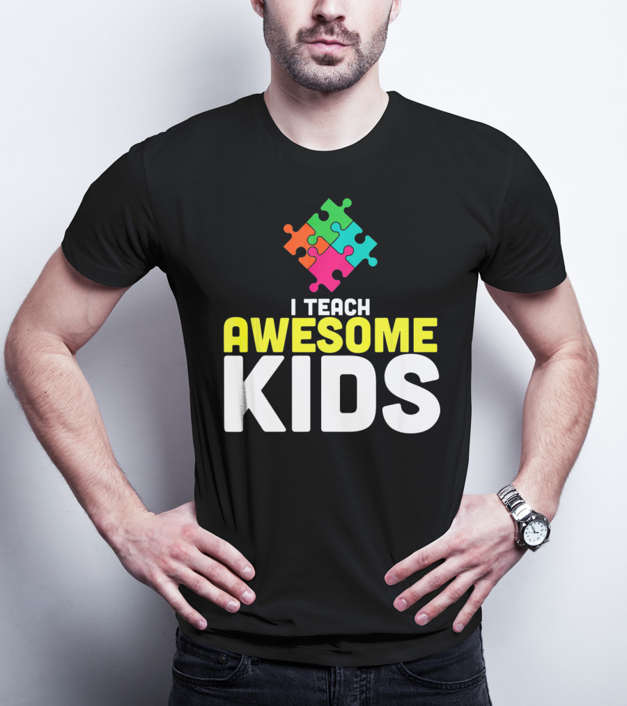 I Teach Awesome Kids Autism Awareness Teacher Puzzle T-Shirt