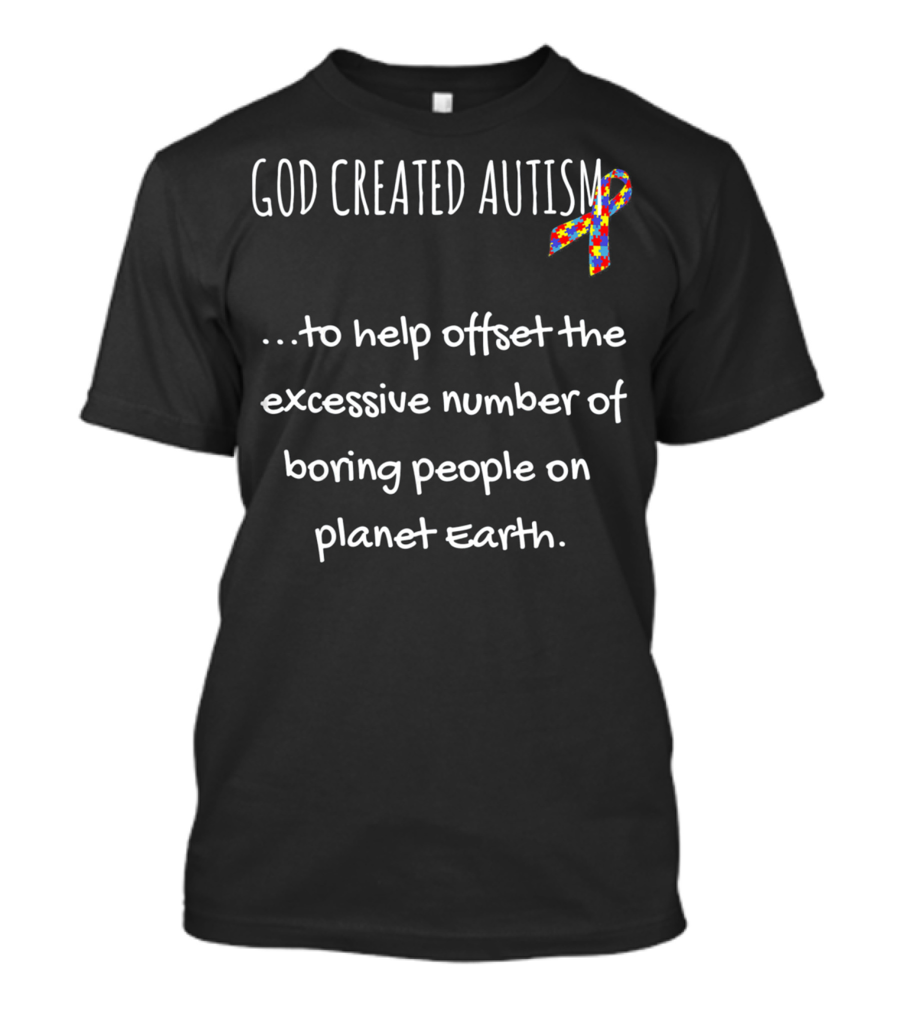 God Created Autism Offset Boring People Puzzle T-Shirt