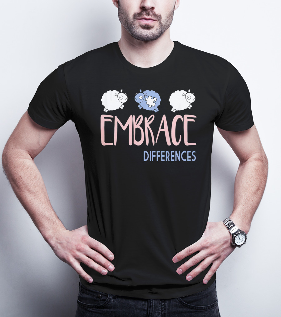 Embrace Differences Autism Awareness Sheep Puzzle Piece T-Shirt