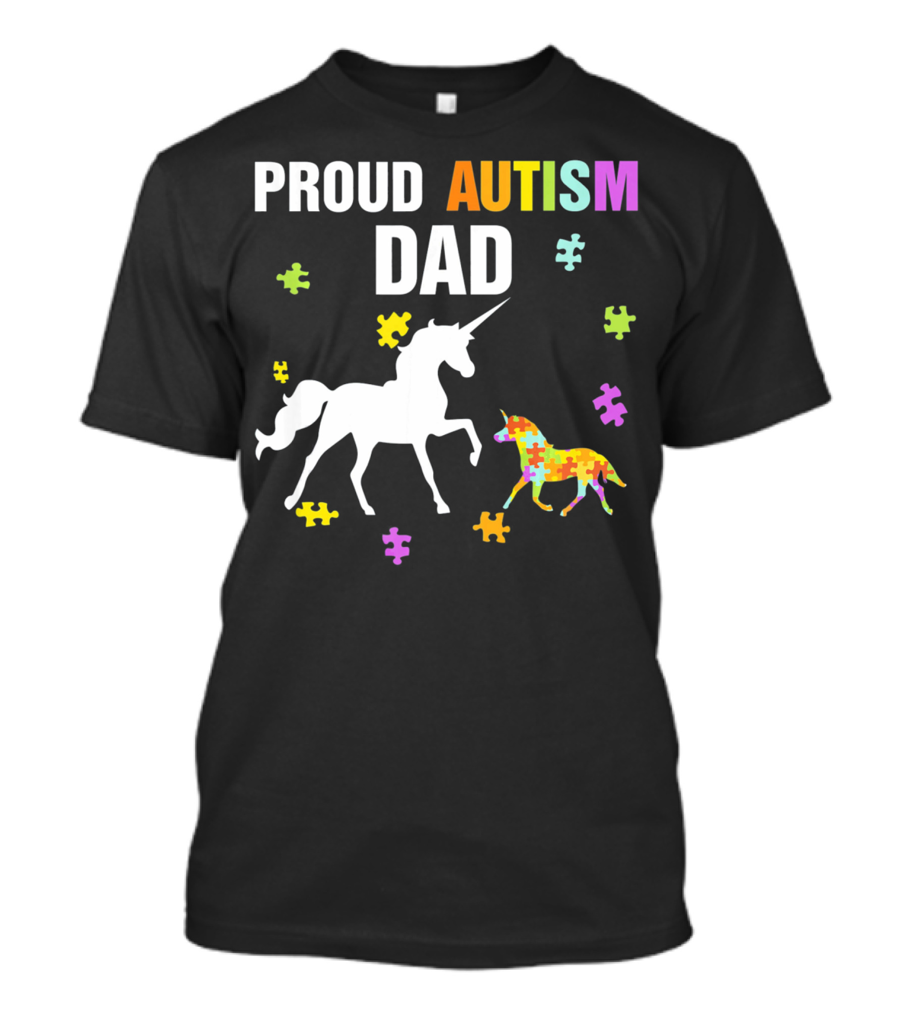 Proud Autism Dad Unicorn Puzzle Autism Awareness T-Shirt