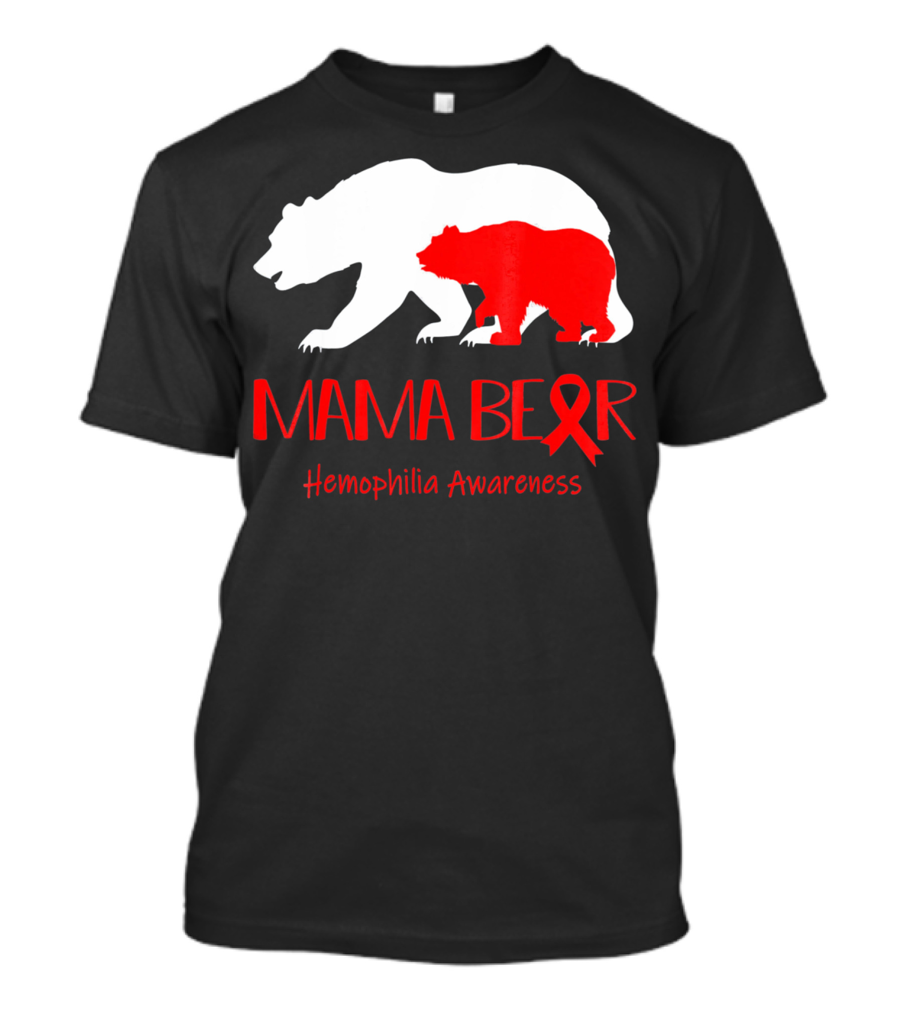 Mama Bear Hemophilia Awareness Red Ribbon Bears T-Shirt