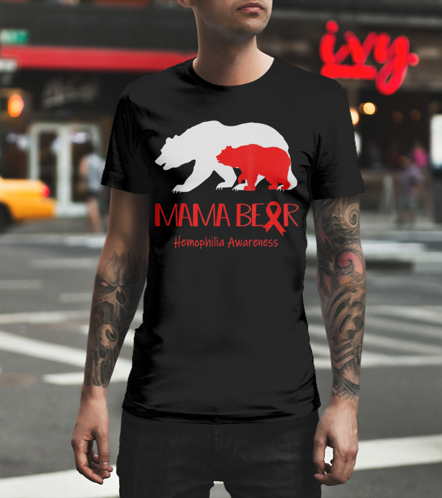 Mama Bear Hemophilia Awareness Red Ribbon Bears T-Shirt