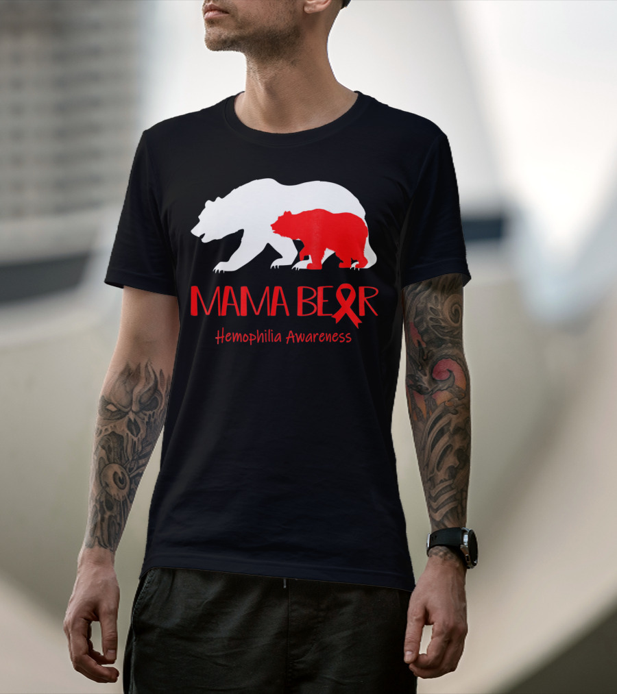 Mama Bear Hemophilia Awareness Red Ribbon Bears T-Shirt