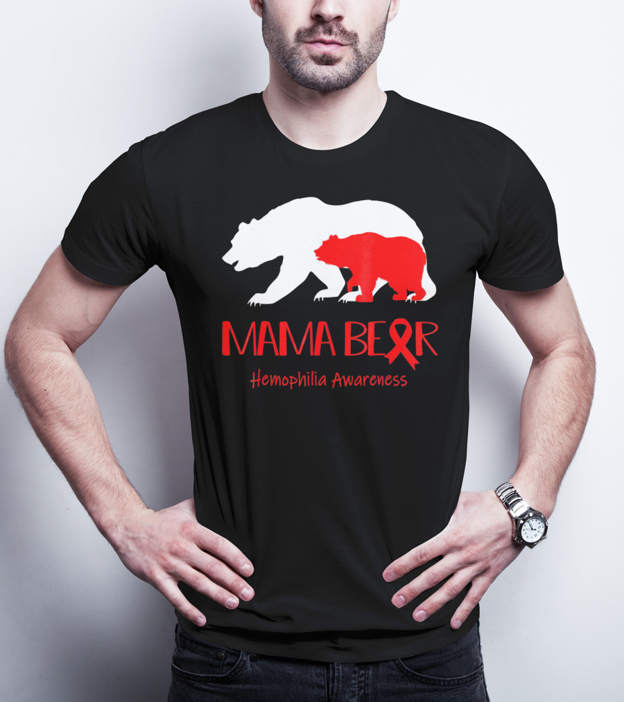 Mama Bear Hemophilia Awareness Red Ribbon Bears T-Shirt