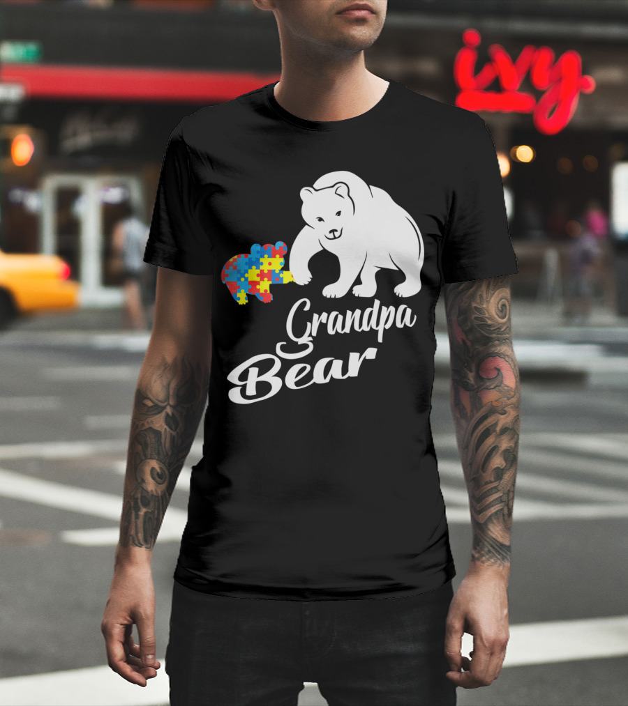 Grandpa Bear Autism Awareness Puzzle Bear T-Shirt