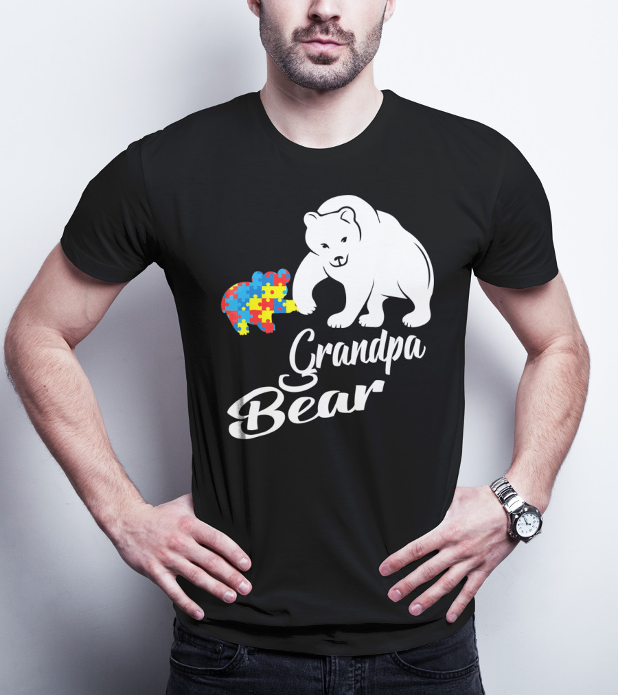 Grandpa Bear Autism Awareness Puzzle Bear T-Shirt