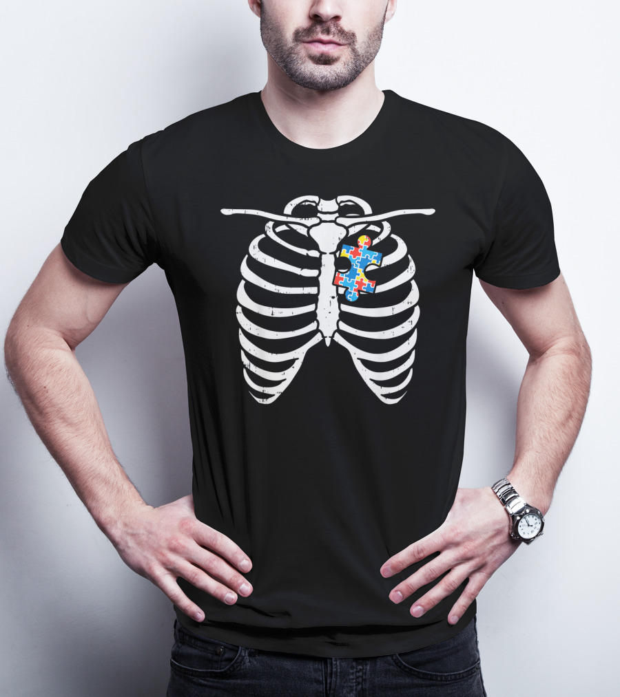 Autism Awareness Puzzle Piece Skeleton Ribcage X-Ray T-Shirt