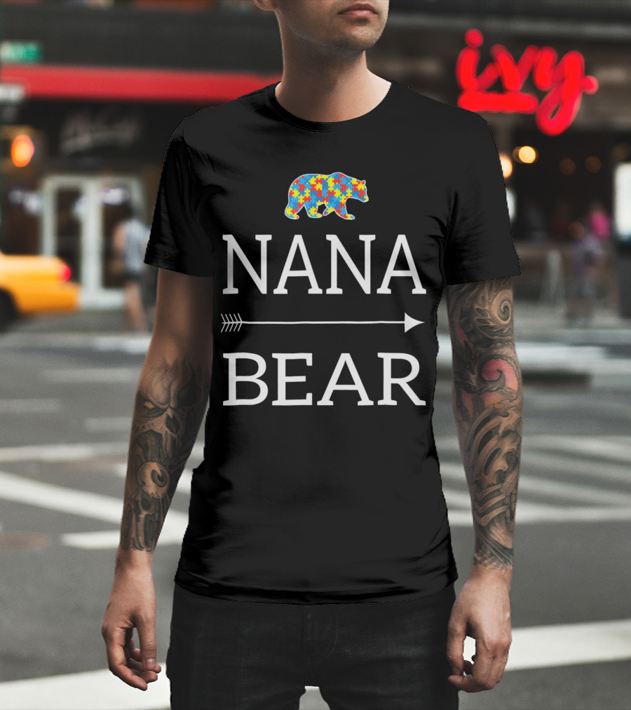 Nana Bear Autism Awareness Puzzle Bear Arrow T-Shirt
