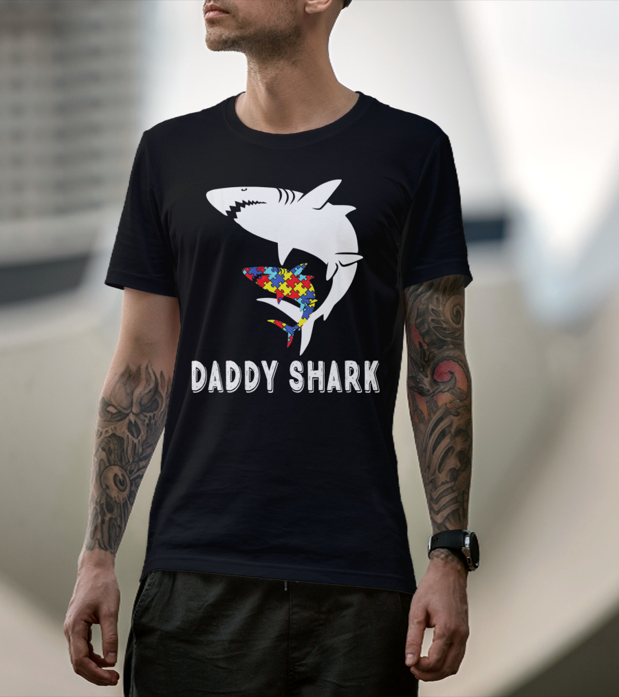 Daddy Shark Autism Awareness Puzzle Piece Sharks T-Shirt