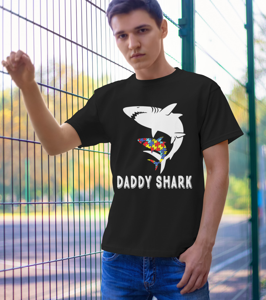 Daddy Shark Autism Awareness Puzzle Piece Sharks T-Shirt