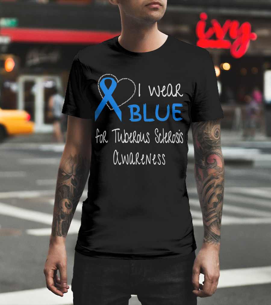 I Wear Blue For Tuberous Sclerosis Awareness With Heart Outline T-Shirt