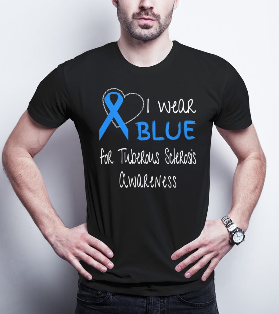 I Wear Blue For Tuberous Sclerosis Awareness With Heart Outline T-Shirt