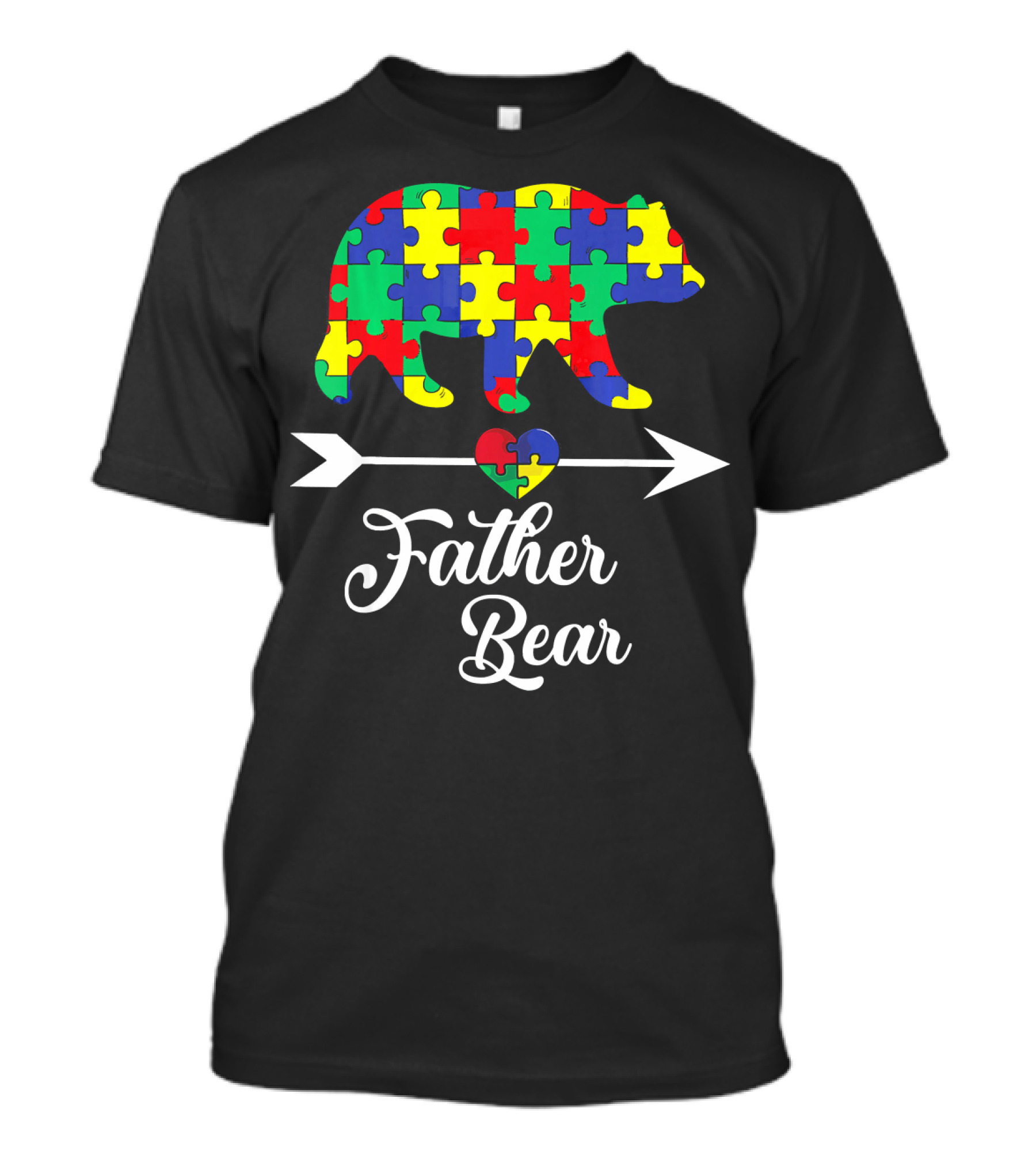 Father Bear Puzzle Autism Awareness Dad Arrow And Heart T-Shirt