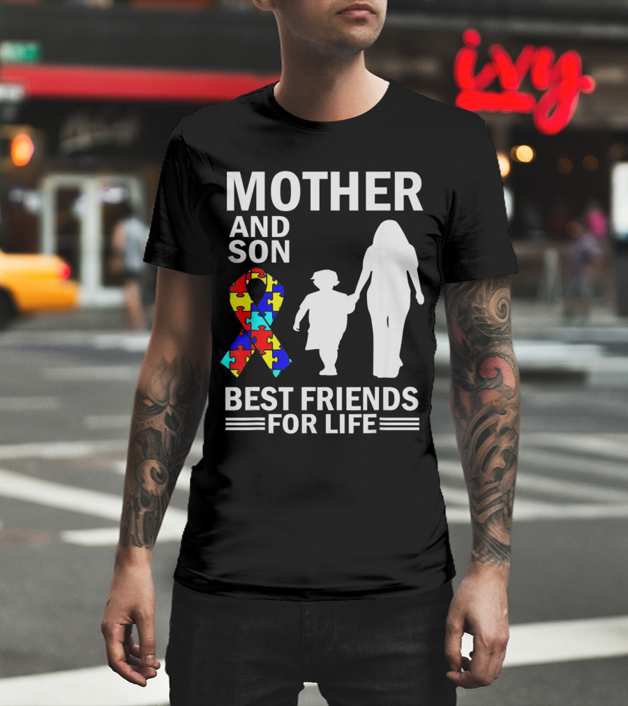 Mother And Son Autism Awareness Best Friends For Life Puzzle T-Shirt