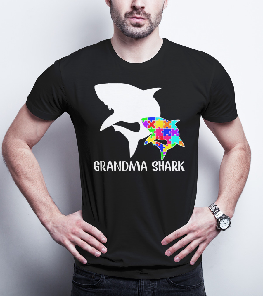 Grandma Shark Autism Awareness Puzzle Shark T-Shirt