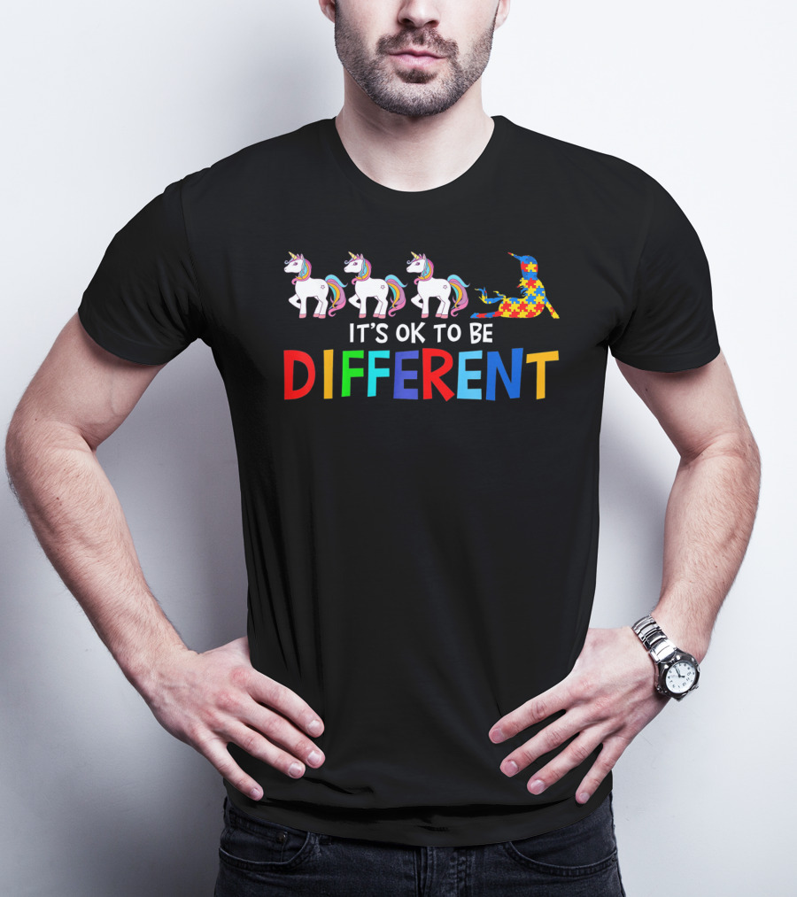 It's Ok To Be Different Unicorn Autism Rainbow Puzzle T-Shirt