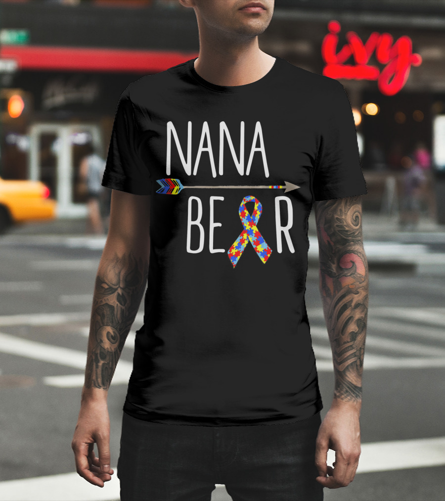Nana Bear Autism Awareness Puzzle Ribbon Arrow T-Shirt