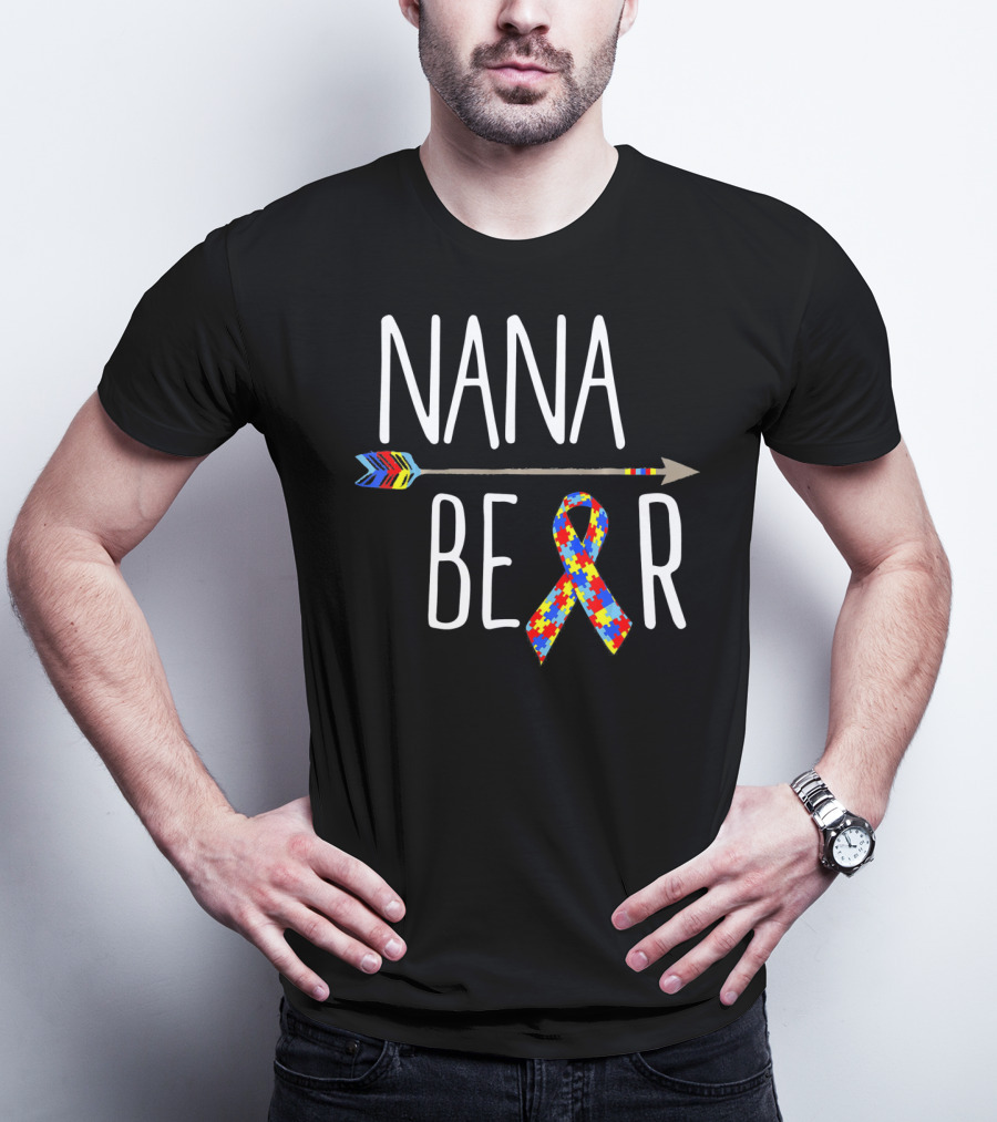 Nana Bear Autism Awareness Puzzle Ribbon Arrow T-Shirt