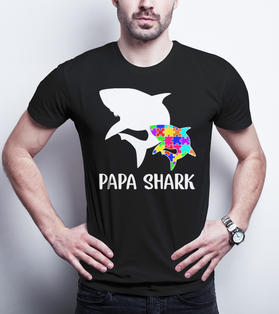 Papa Shark Autism Awareness Puzzle Shark T-Shirt