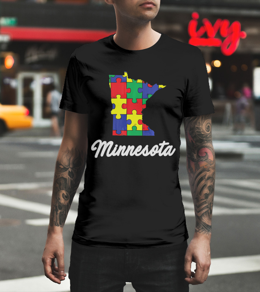 Minnesota Autism Awareness Puzzle Map T-Shirt
