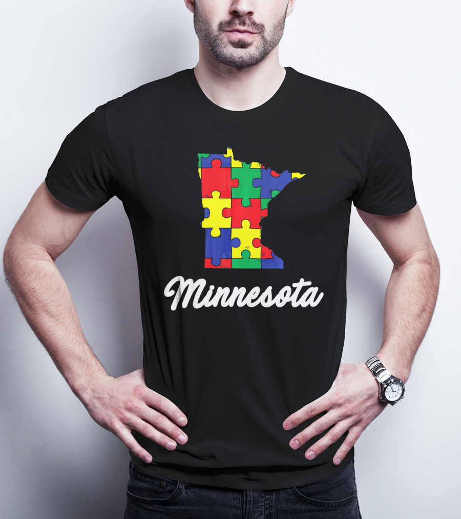 Minnesota Autism Awareness Puzzle Map T-Shirt